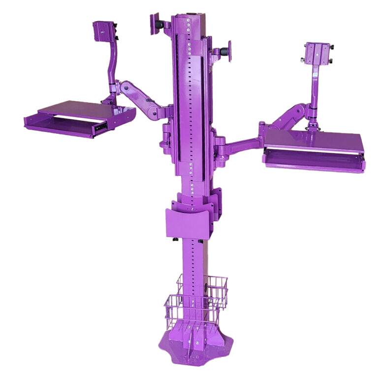 Dual Arm Industrial Floor Post with Double Monitor Mounts
